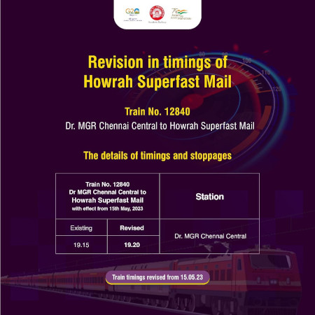 Live Chennai: Revised Timings Announced for Train No. 12840 Dr MGR Chennai Central - Howrah ...