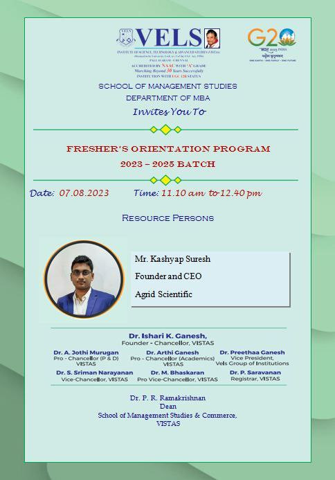 Live Chennai: Freshers Orientation Program: 2023 - 2025 Batch: VELS University (School of ...
